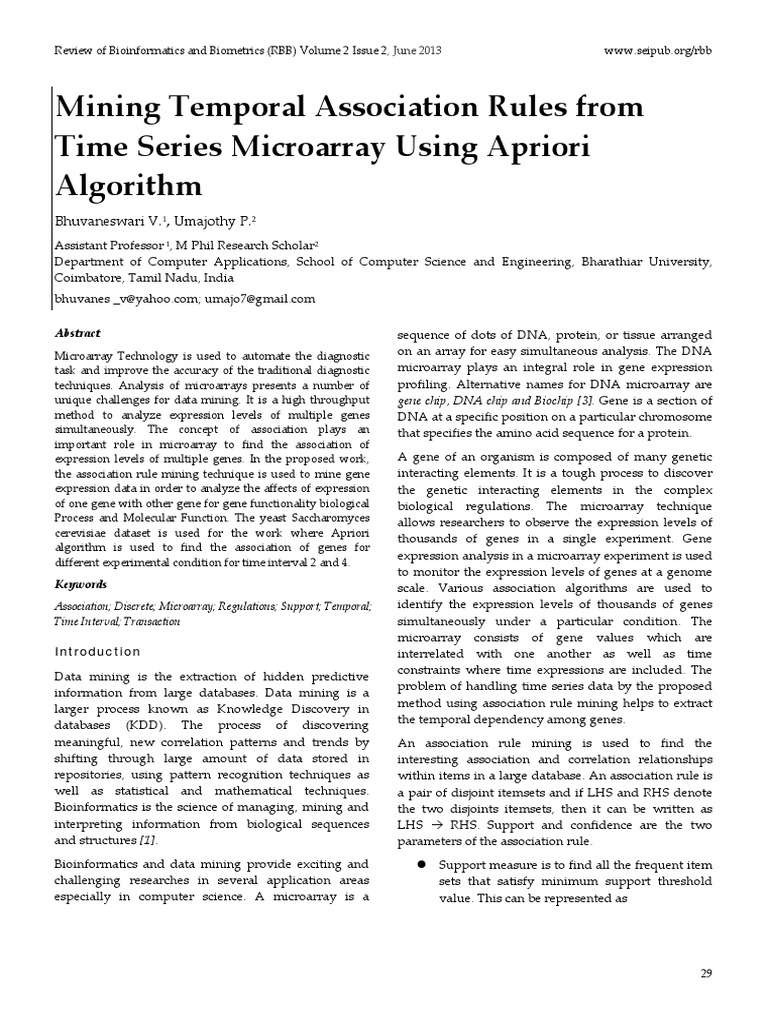 Mining Temporal Association Rules From Time Series Microarray Using Apriori Algorithm Pdf