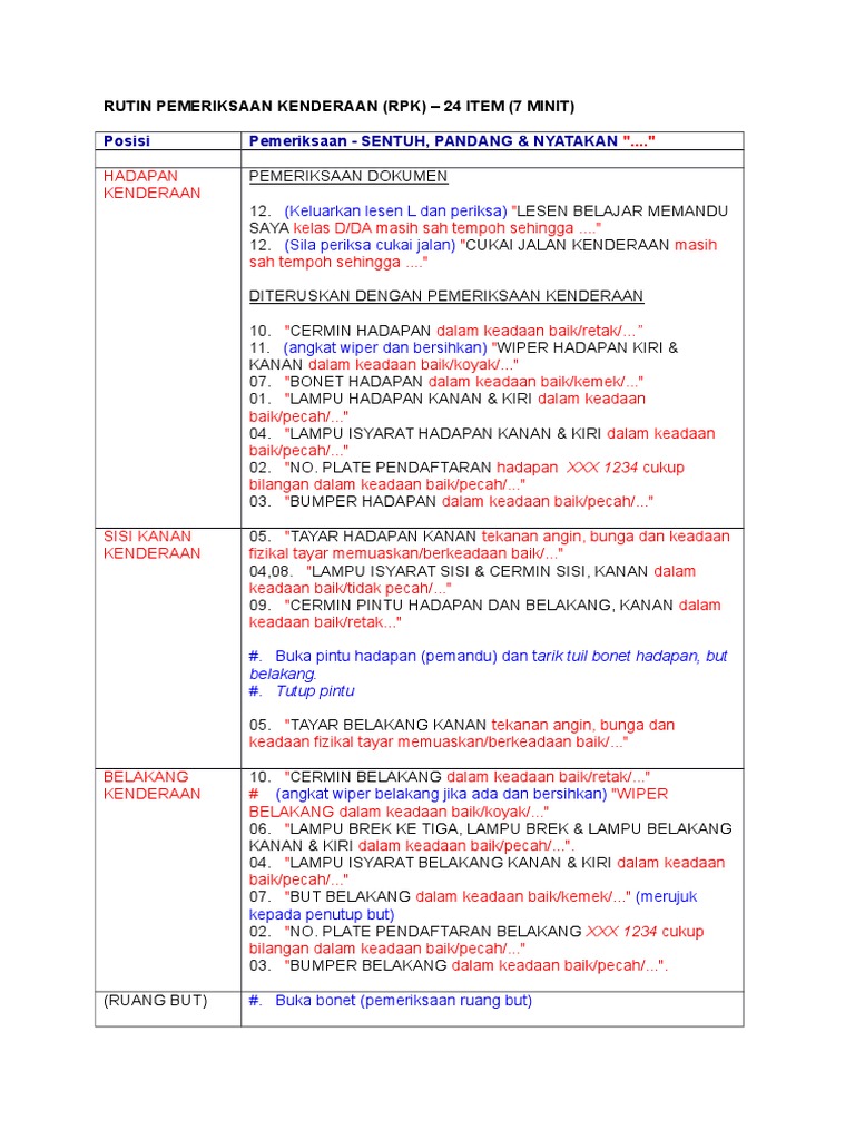 Rutin Pemeriksaan Kenderaan | PDF
