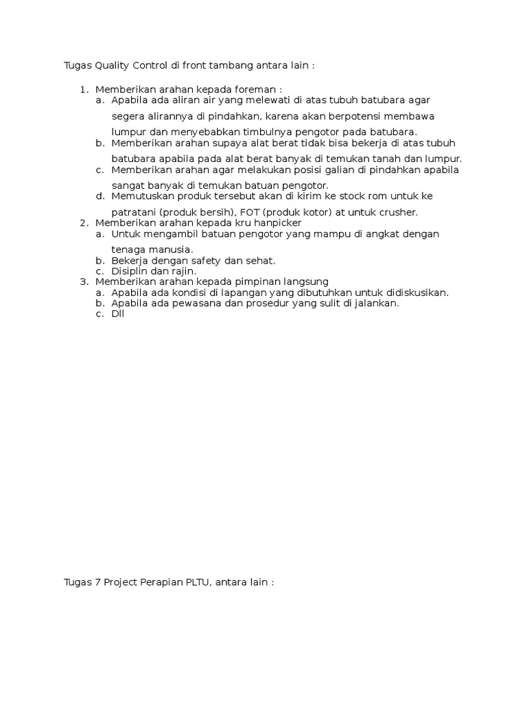 Tugas Staf Quality Control | PDF