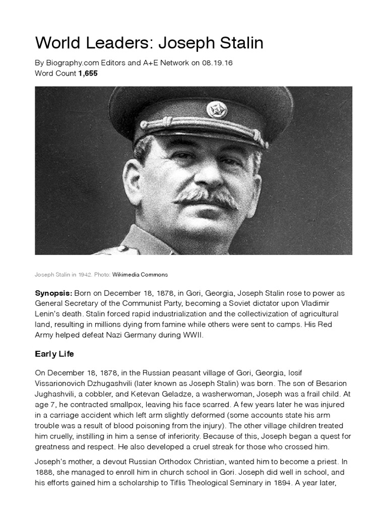 Bio World Leader Joseph Stalin 19230 True | PDF | Joseph Stalin ...