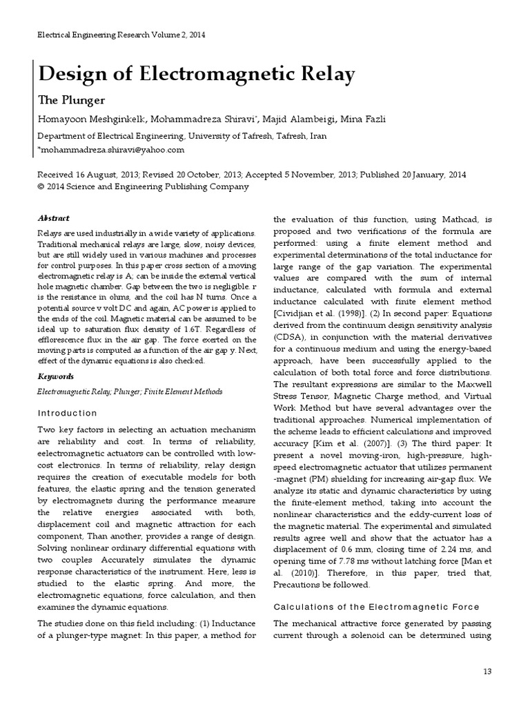Design of Electromagnetic Relay | PDF | Magnetic Field | Inductance