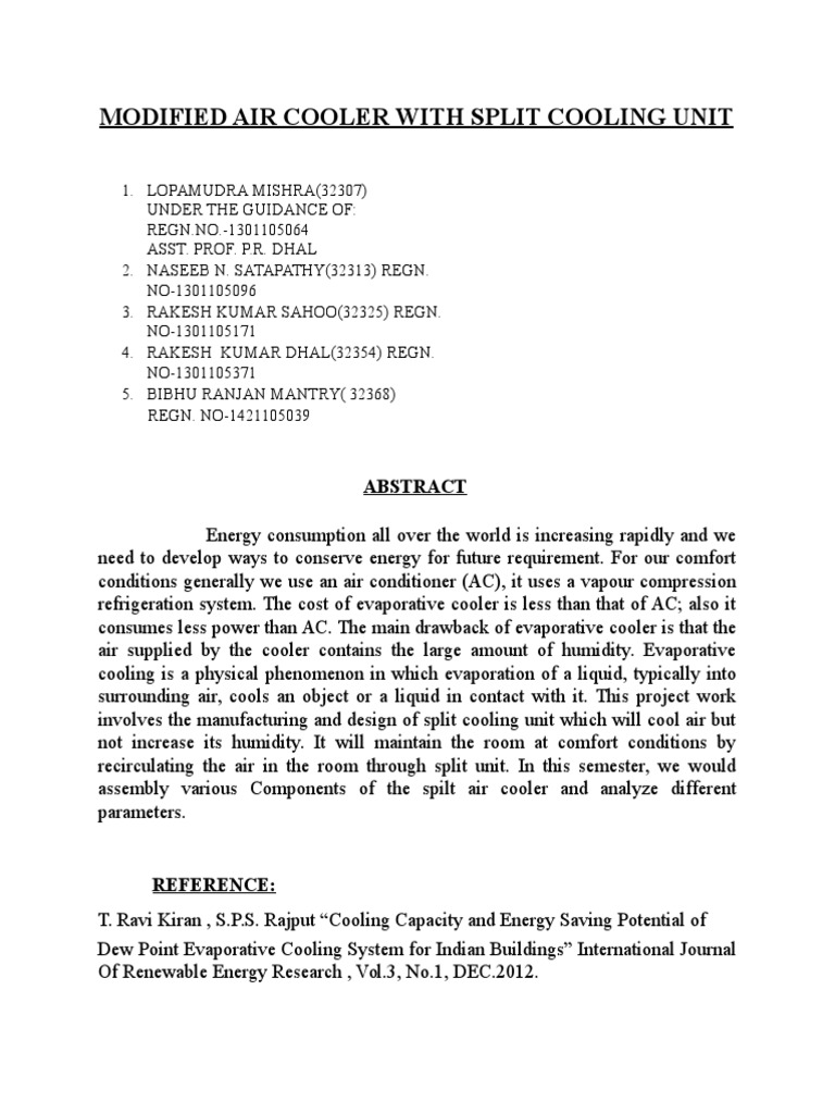 Modified Air Cooler With Split Cooling Unit Project | PDF