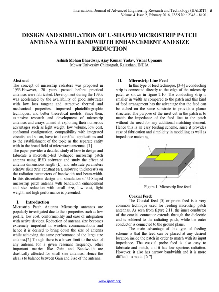 Design and Simulation of U-Shaped Microstrip Patch Antenna With Bandwidth Enhancement and Size ...