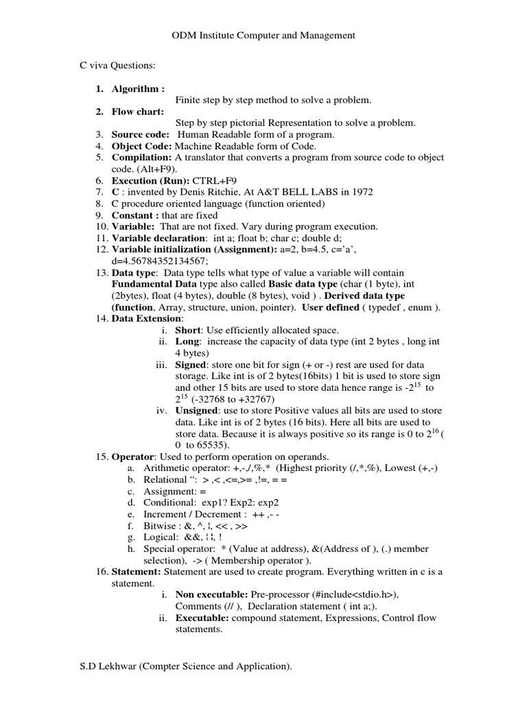 C Viva Questions C Programming Language Pointer Computer Programming 8603