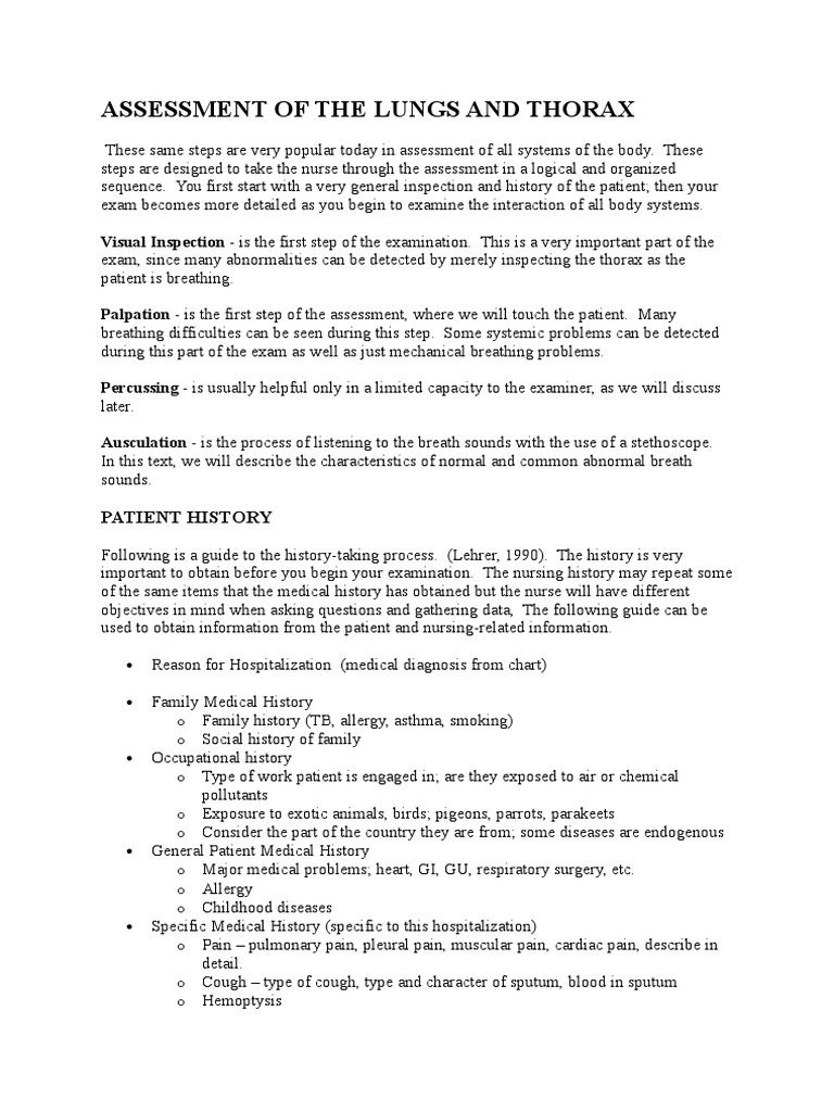 ASSESSMENT OF THE LUNGS AND THORAX.doc | Thorax | Lung