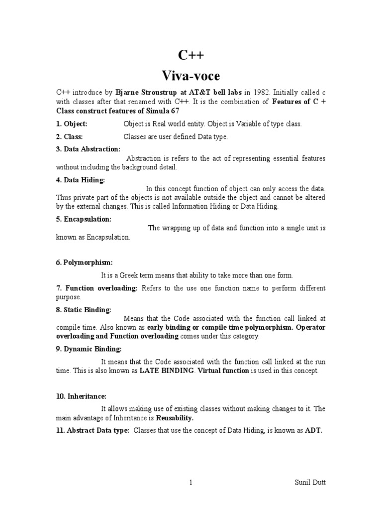 C Viva Voc Constructor Object Oriented Programming Inheritance Object Oriented Programming 