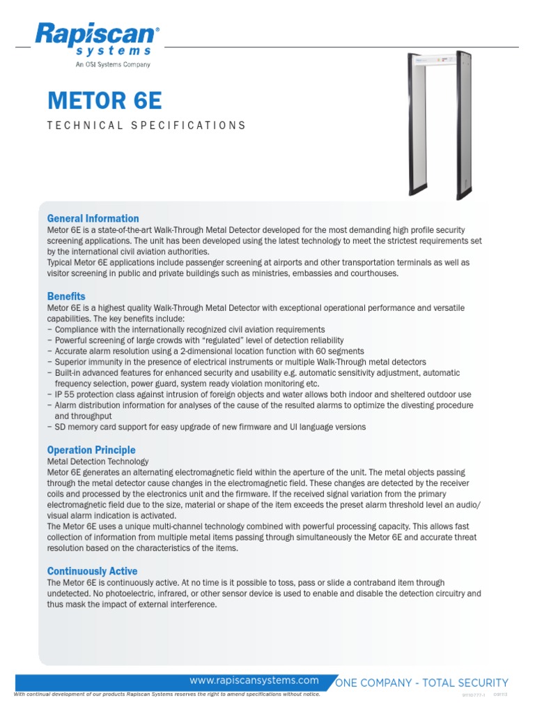Metor 6E Technical Specifications | PDF | Metal Detector | Mains ...