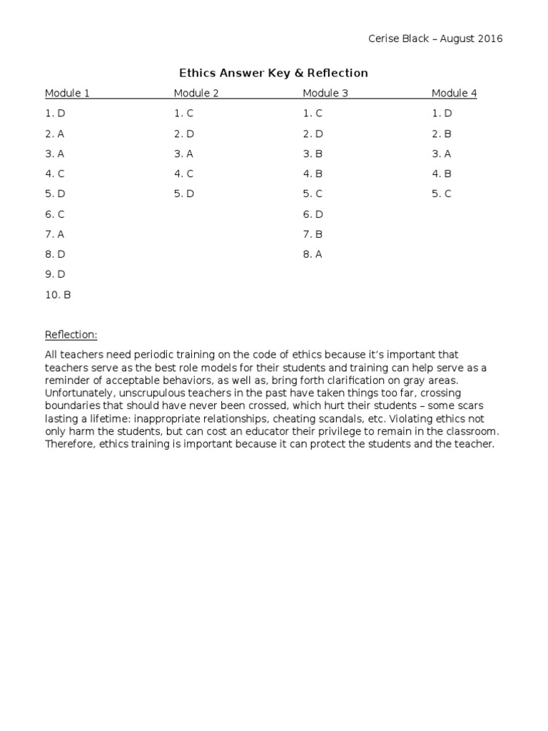 8 Ethics Answer Key | PDF