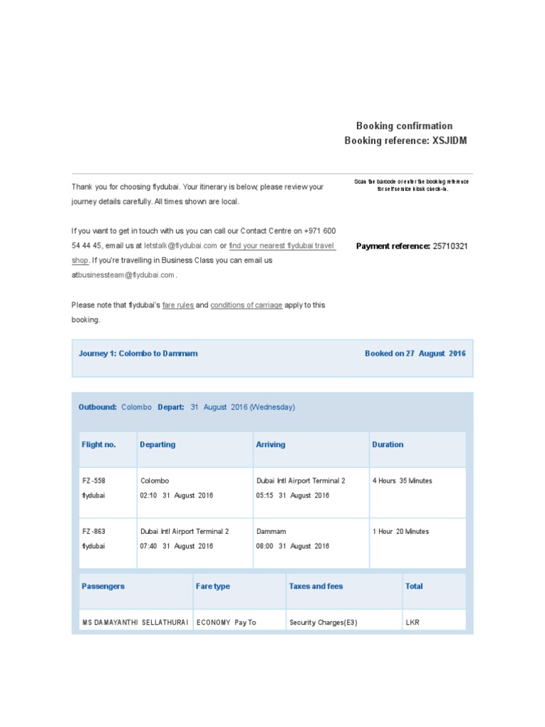 Booking Confirmation | Baggage | Transport