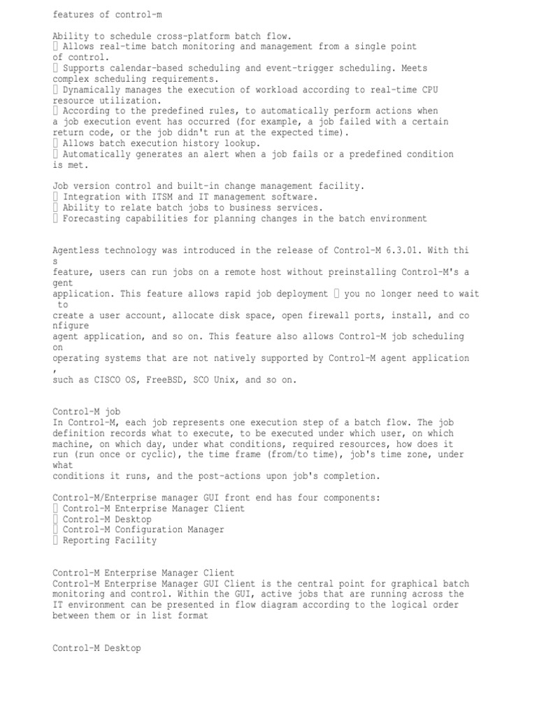 Control-m batch scheduling features | PDF | Operating System | Web Server