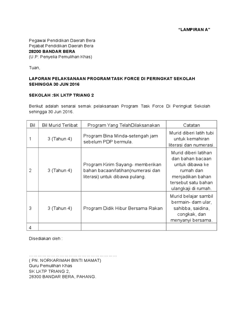 Laporan Task Force SK Triang 2 | PDF