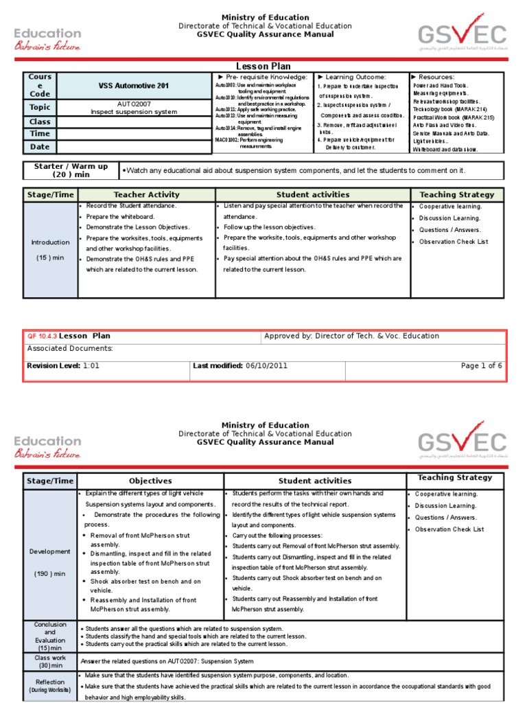 Suspension Lesson Plan | PDF | Lesson Plan | Quality Assurance