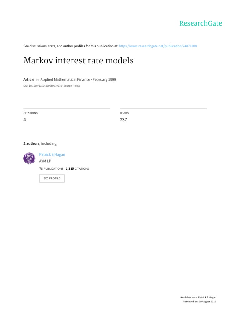 A New Class of One-Factor Markov Interest Rate Models with Closed-Form Pricing Formulas | PDF ...