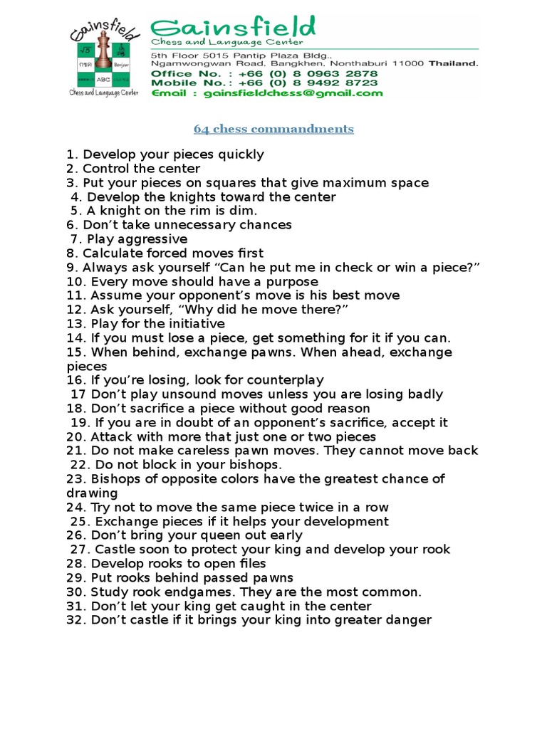 64 Chess Commandments 2 Pages | PDF | Chess | Traditional Board Games