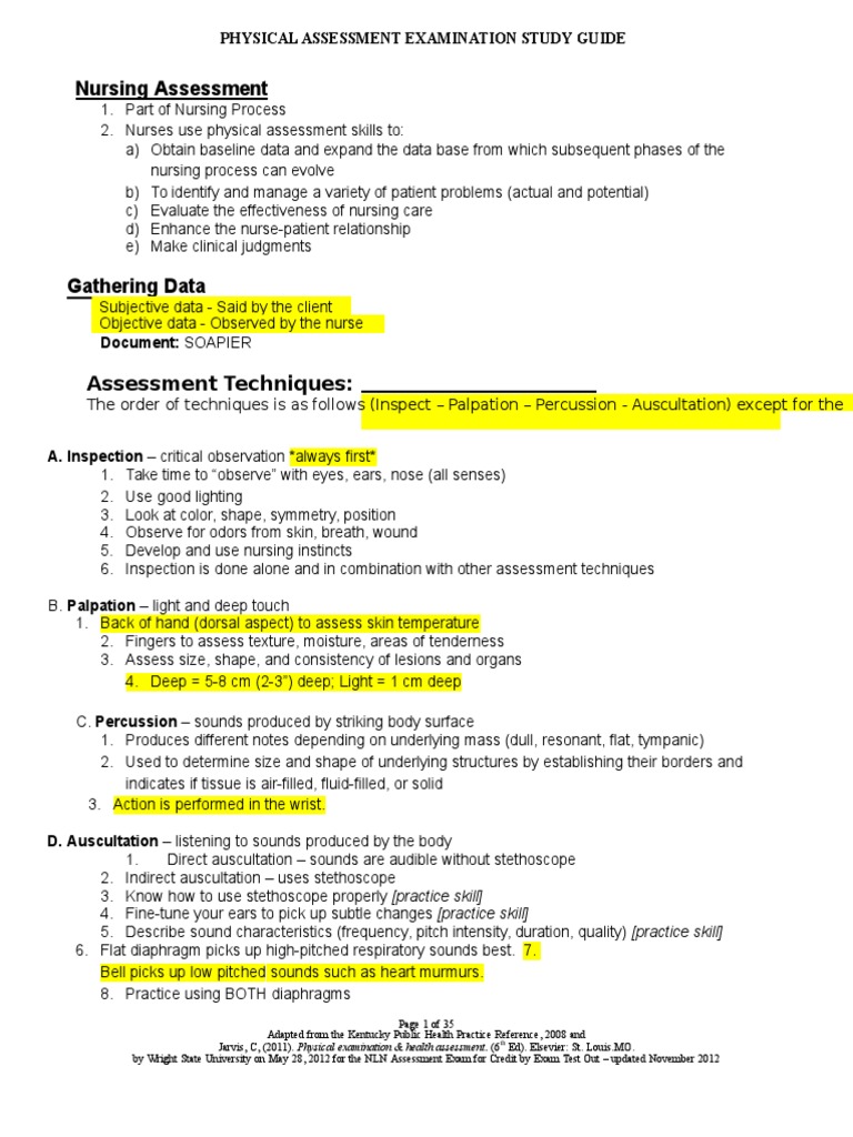 Physical Assessment Exam Study Guide | Download Free PDF | Pulse ...