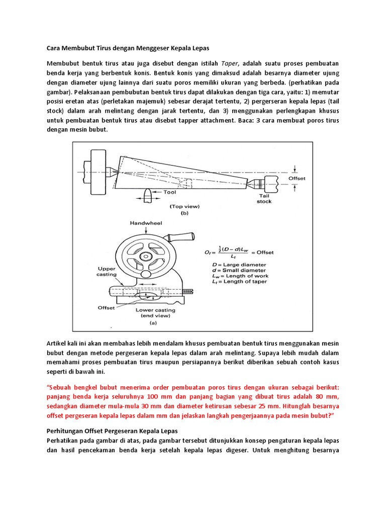 Cara Membubut Tirus Dengan Menggeser Kepala Lepas | PDF