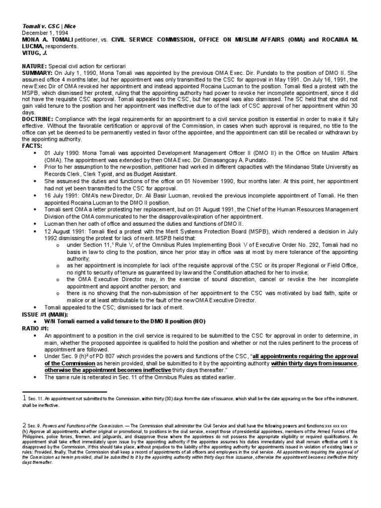 Tomali v. CSC | PDF | Public Law | Government Information