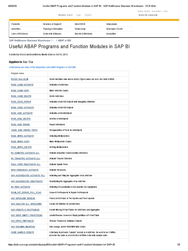 Useful ABAP Programs and Function Modules in SAP BI - SAP NetWeaver ...