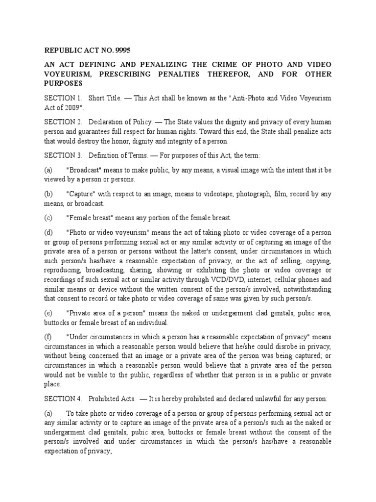 Anti-Photo and Video Voyeurism Act of 2009 (R.a. No. 9995) | PDF ...