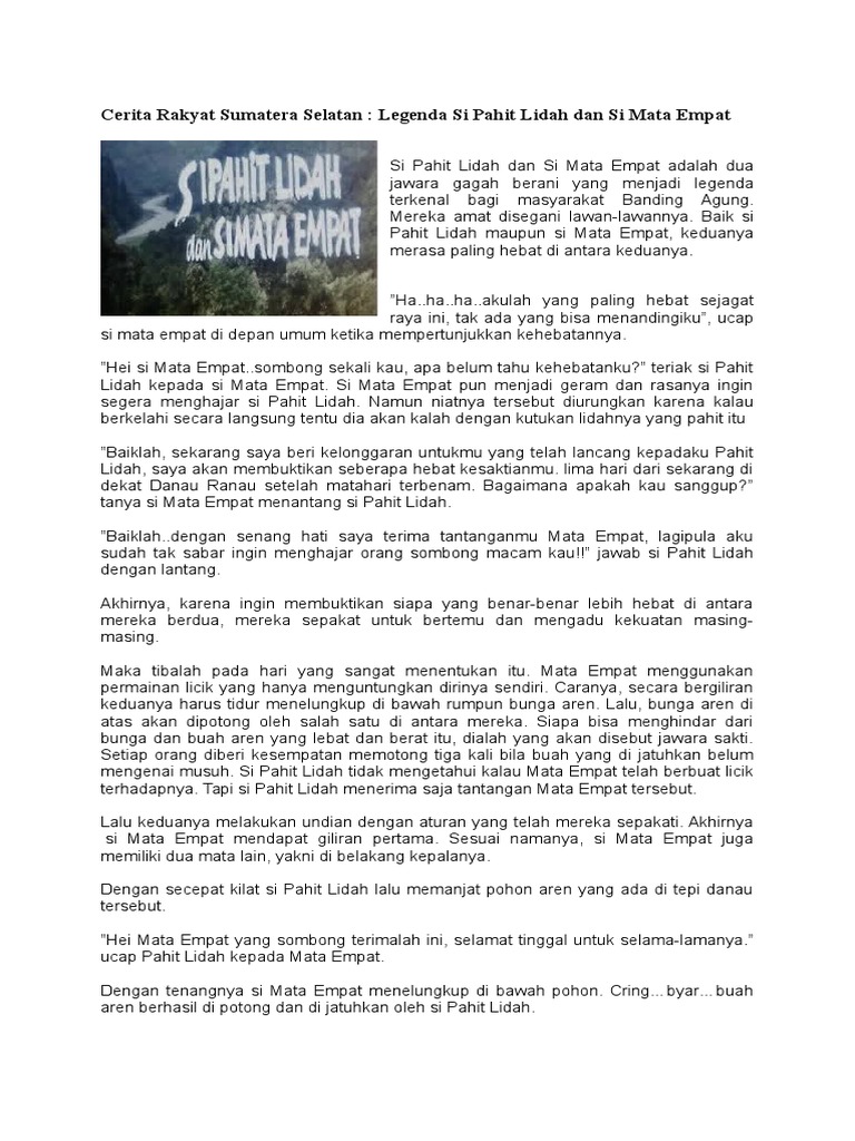 Cerita Rakyat Sumatera Selatan Si Pahit Lidah | PDF | Hukum