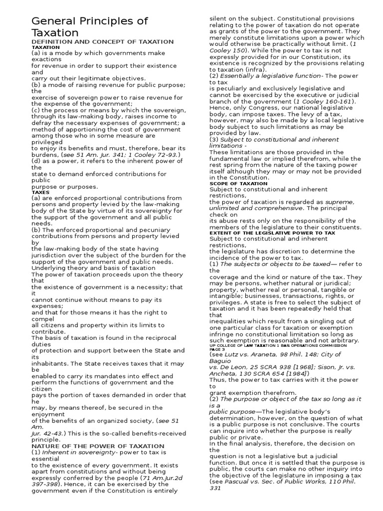 General Principles of Taxation and Income Taxation | PDF | Double ...