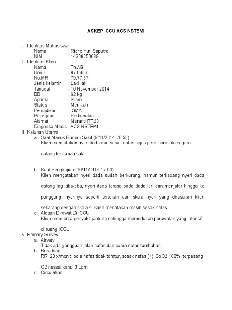 Askep Iccu Acs Nstemi | PDF