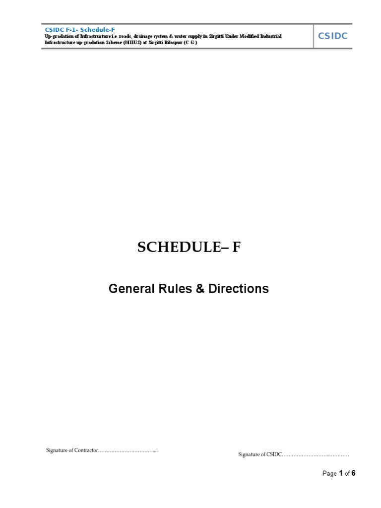 Schedule - F: General Rules & Directions | PDF