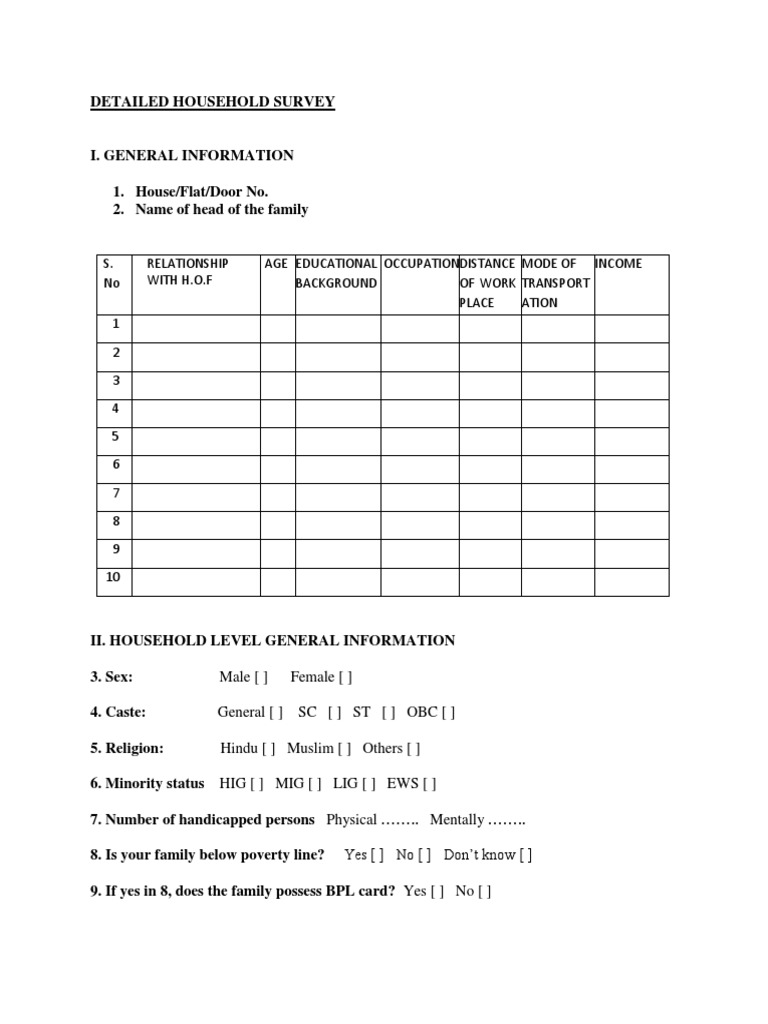 Comprehensive Household Survey Form | PDF | Law | Religion & Spirituality