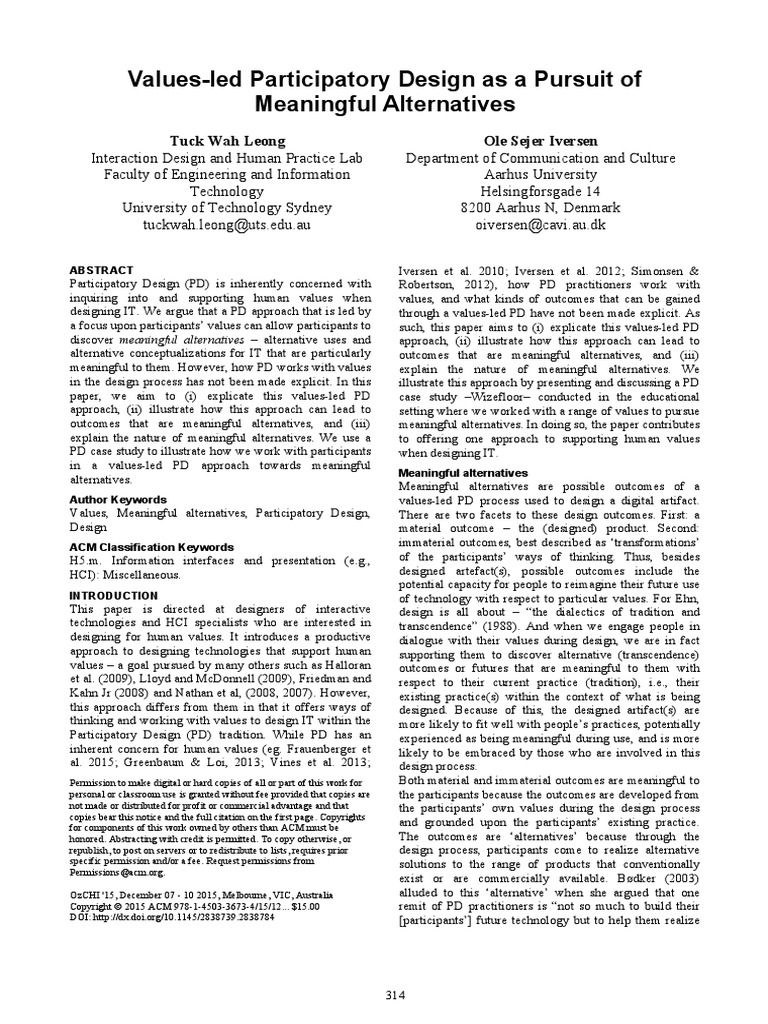 Values-Led Participatory Design As A Pursuit of Meaningful Alternatives ...