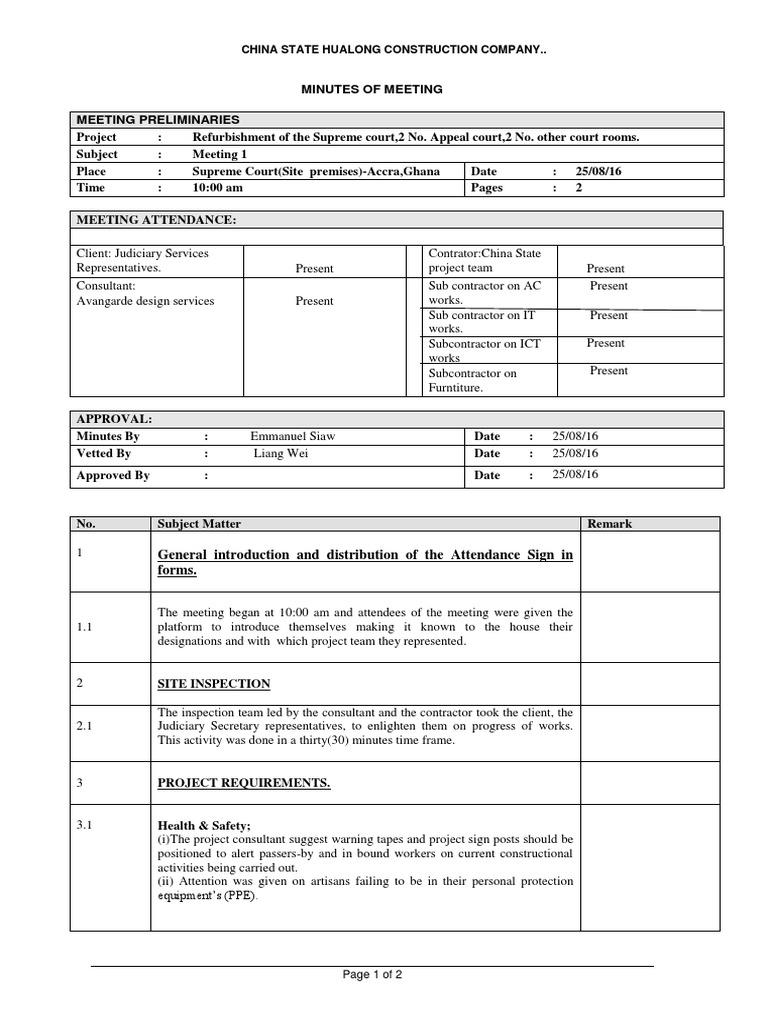 Project Meeting Minutes | PDF | General Contractor | Consultant