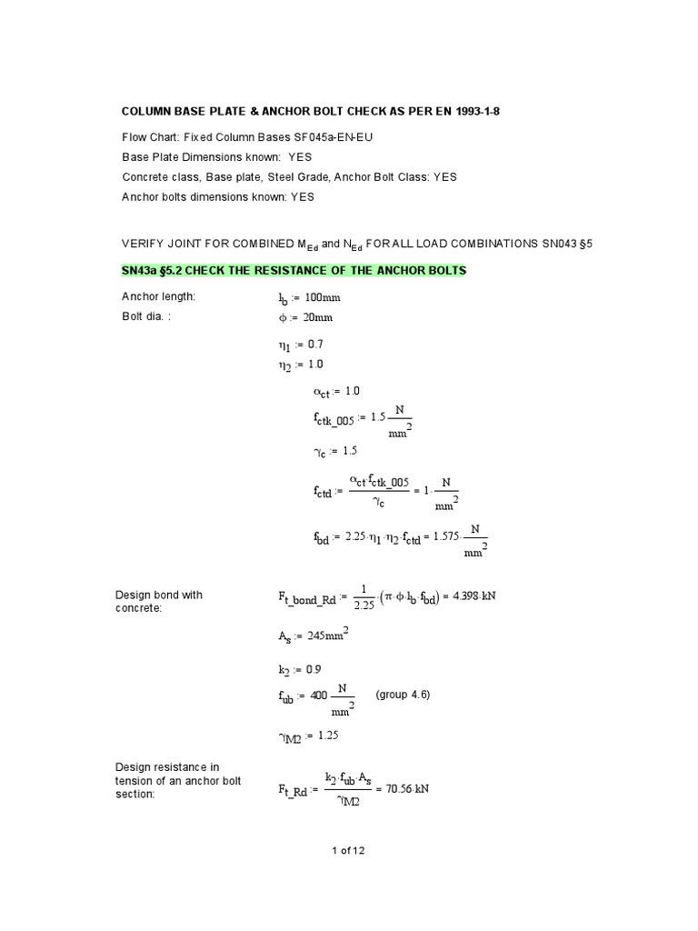 Mathcad - Column Base Plate Check | PDF | Structural Engineering ...