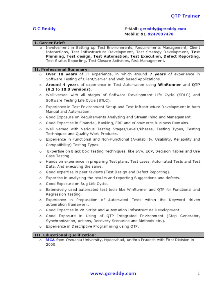 G C Reddy Profile Pdf Scripting Language Software Testing