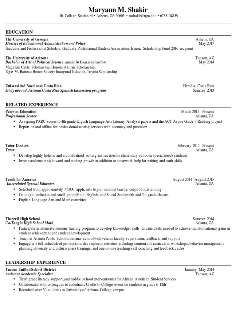 Official Resume 11 | PDF | Georgia (U.S. State) | Test (Assessment)