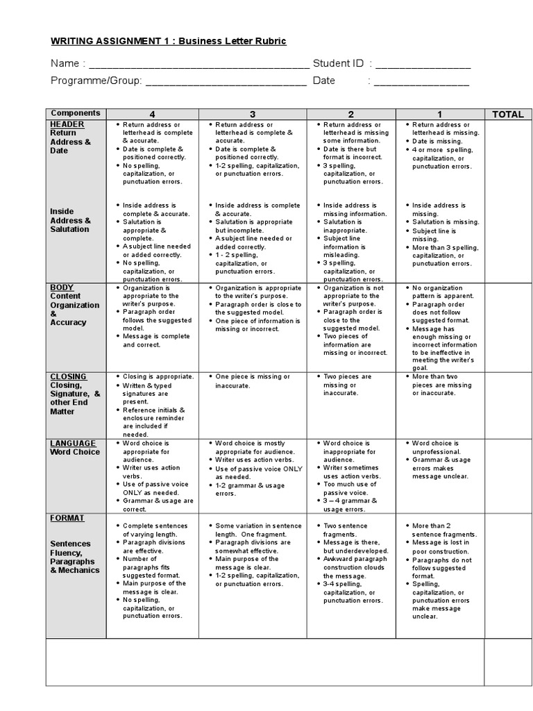 Formal Letter Rubric | PDF