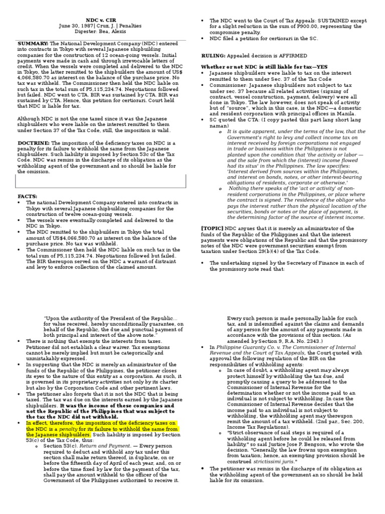 NDC v. CIR | PDF | Withholding Tax | Taxes