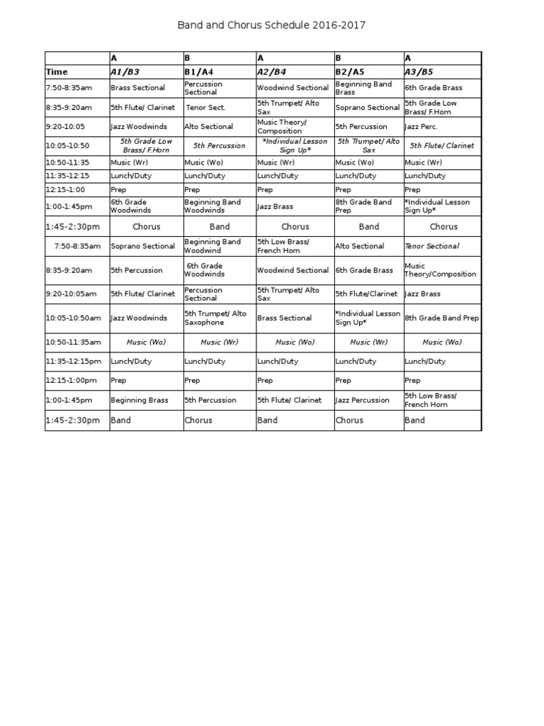 Band and Chorus Scedule 2016 | PDF