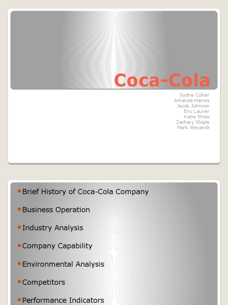 Coca Cola Company Presentation | PDF | Coca Cola | Pepsi Co
