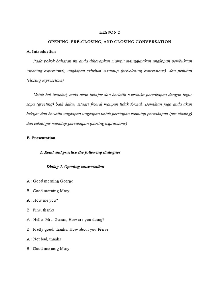 Opening and Closing Conversations | PDF | Language Arts & Discipline