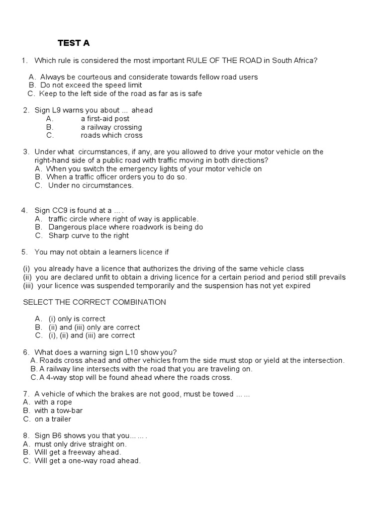 Test A, B and C | PDF | Traffic | Traffic Light