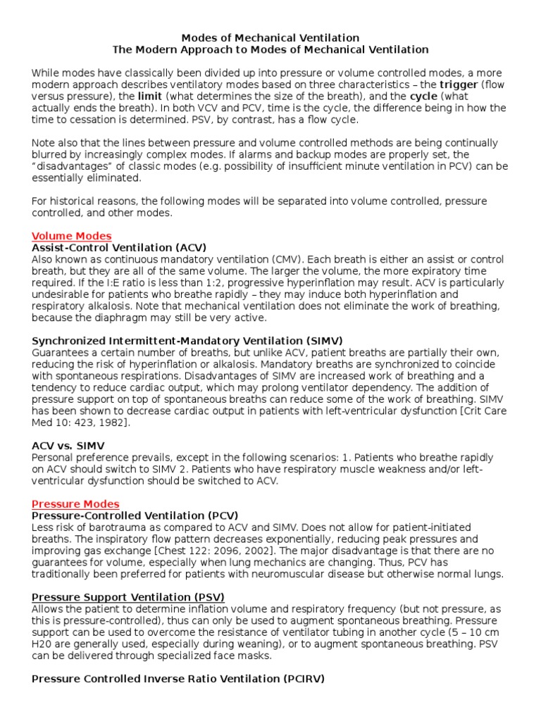 Modes of Mechanical Ventilation | PDF | Physiology | Medical Specialties