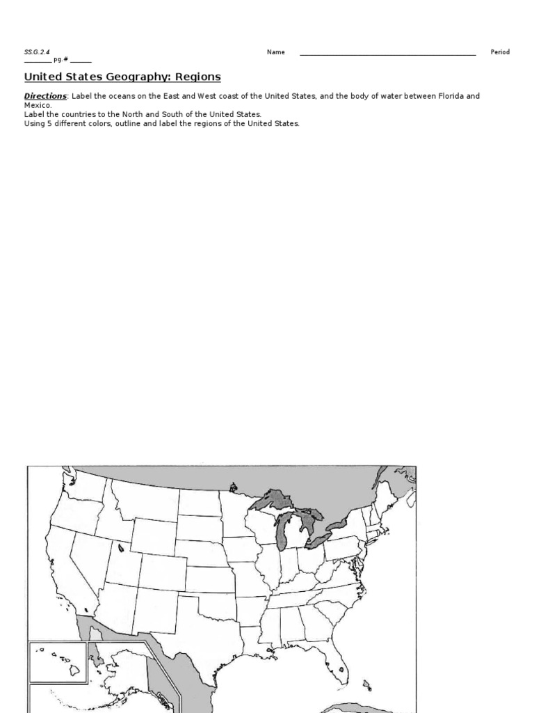 U.S. Geography: Labeling Regions & Waters | PDF | Travel