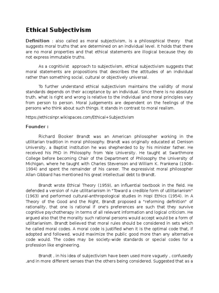 Ethical Subjectivism: Richard Booker | PDF | Objectivity (Philosophy ...