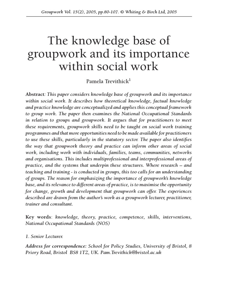 Trevithick (2005a) Groupwork Theory + Practice Pp. 80-107 | PDF ...