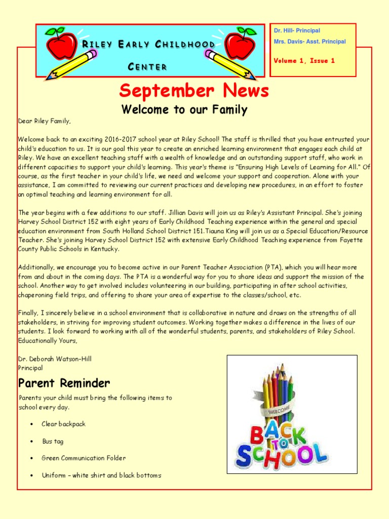 Riley School September Newsletter 2016 | PDF