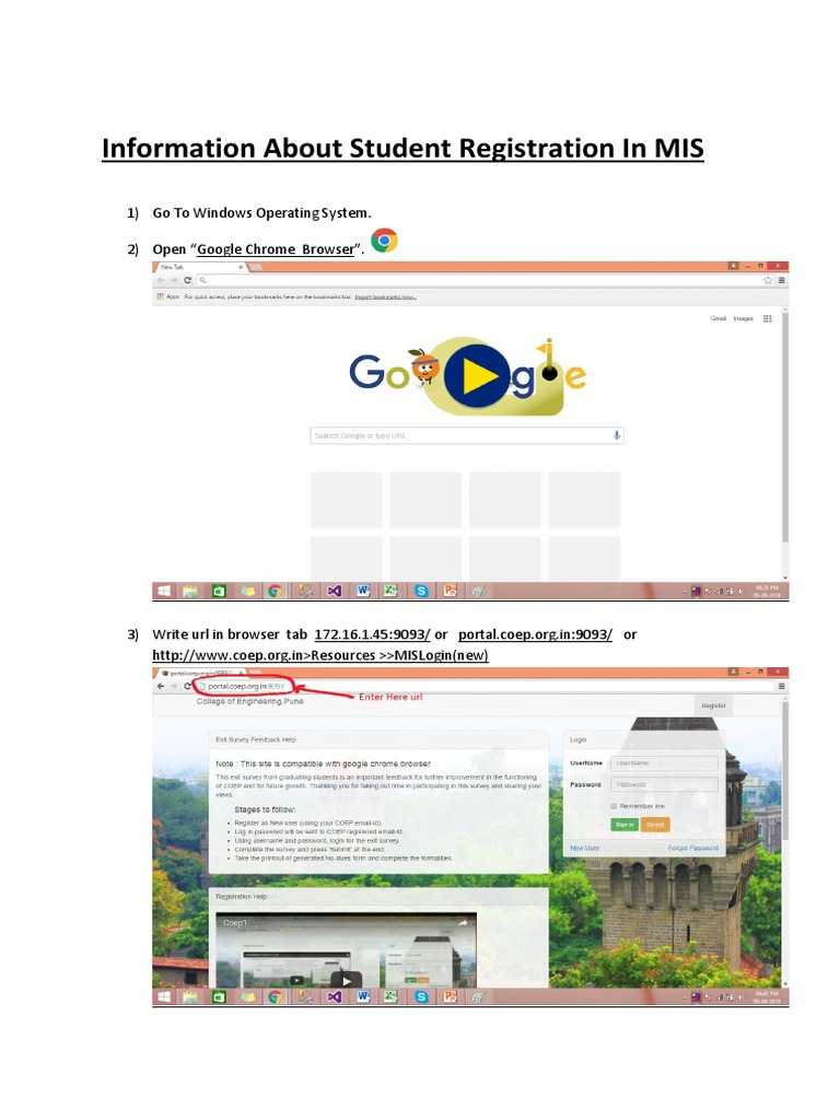 Information About Student Registration in MIS: 1) Go To Windows ...