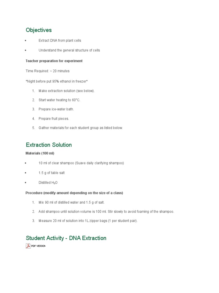 Extracting DNA from Plant Cells: A Hands-On Laboratory Experiment for ...