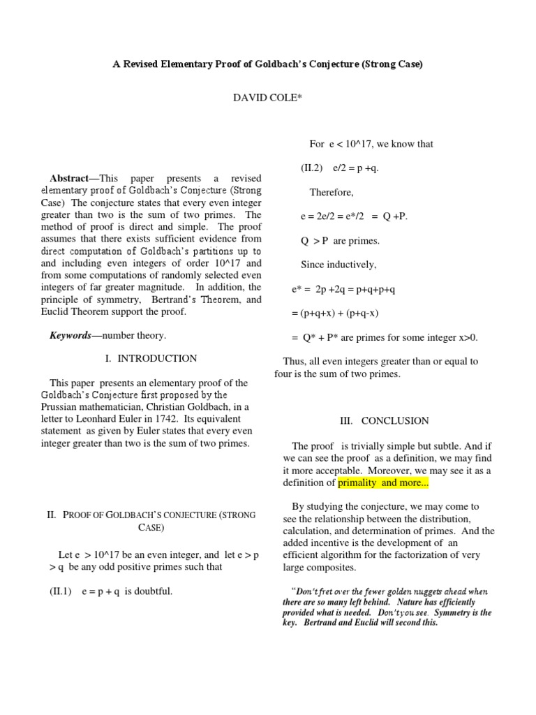 A Revised Elementary Proof of Goldbach's Conjecture (Strong Case ...