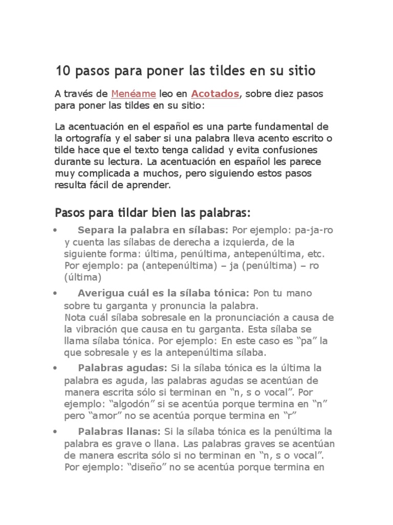 10 Pasos para Poner Las Tildes en Su | PDF | Narración | Ritmo