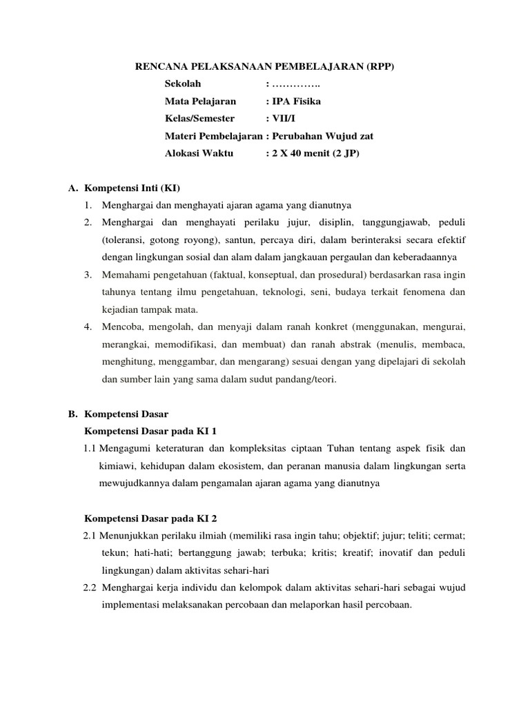 RPP Perubahan Wujud Zat | PDF