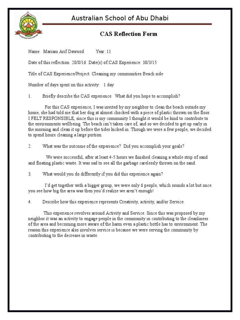 Cas Reflection Form-5 | PDF | Cognition | Psychology